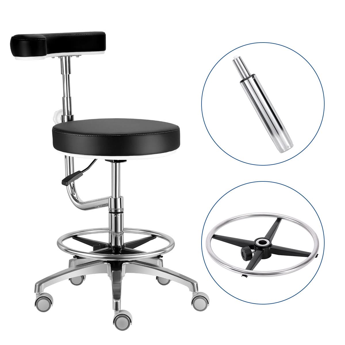 Dental Assistant Stool Chair Armrest 18.9"-23.2" Height Adjustable 360 ...