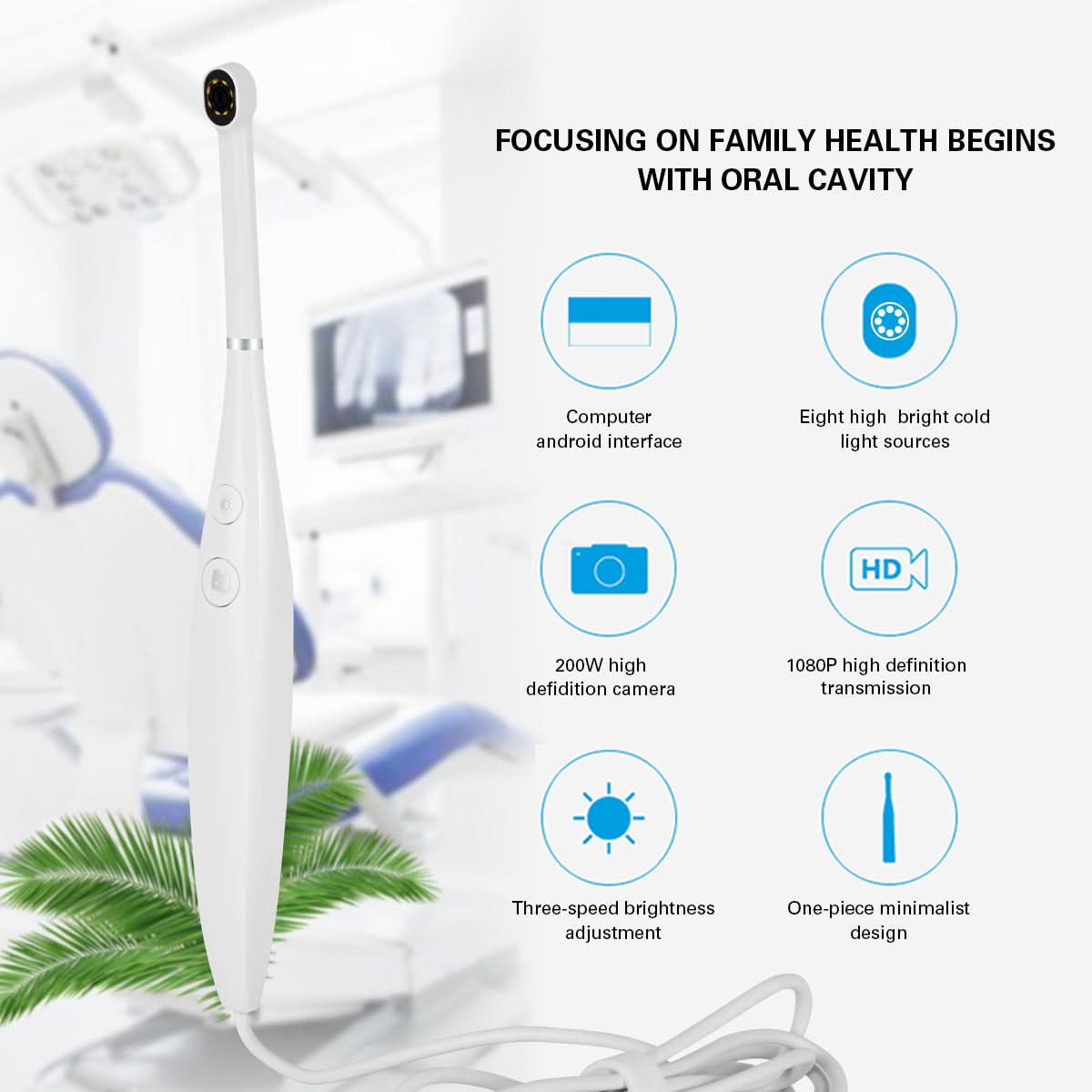 Dental Oral Endoscope USB Intraoral Camera 2 Interfaces 8 LED 3 Speed